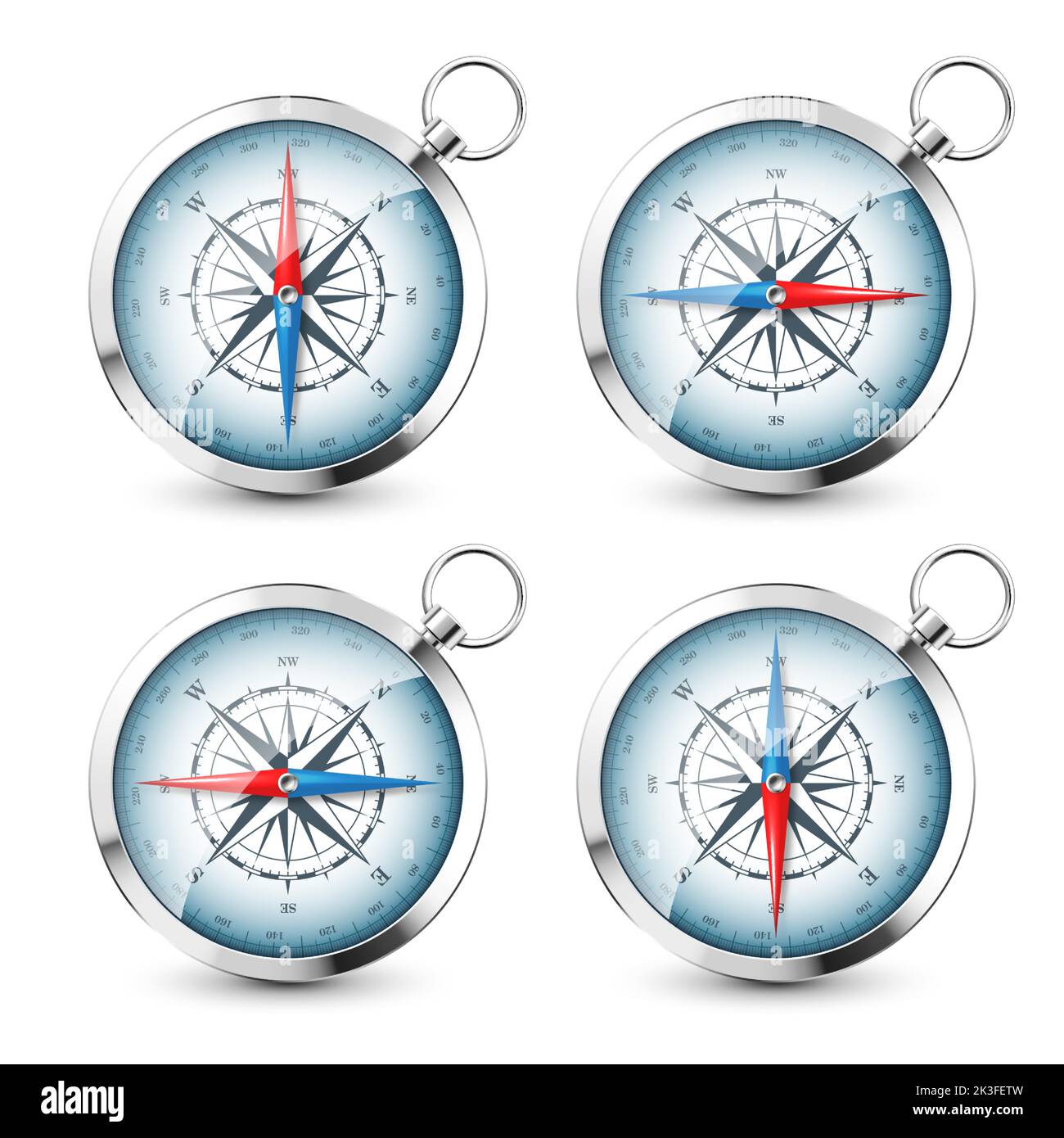 Realistic silver vintage compass with marine wind rose and cardinal ...