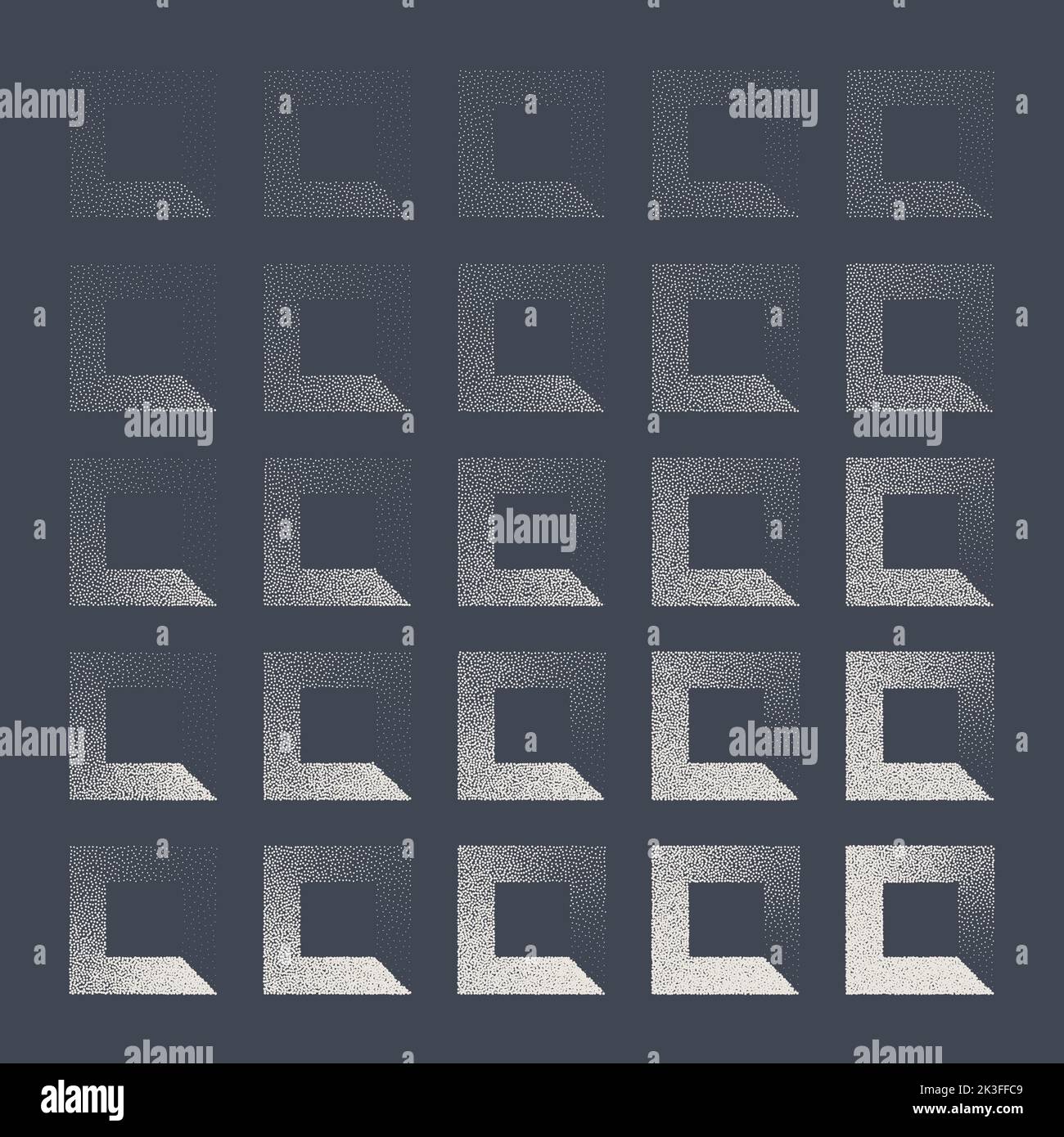 Square shaped dotted objects, stipple elements. Fading gradient ...