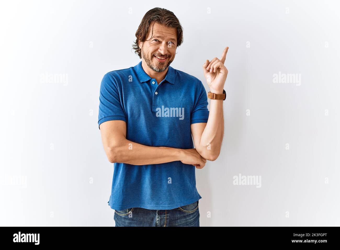 Handsome middle age man standing together over isolated background with ...