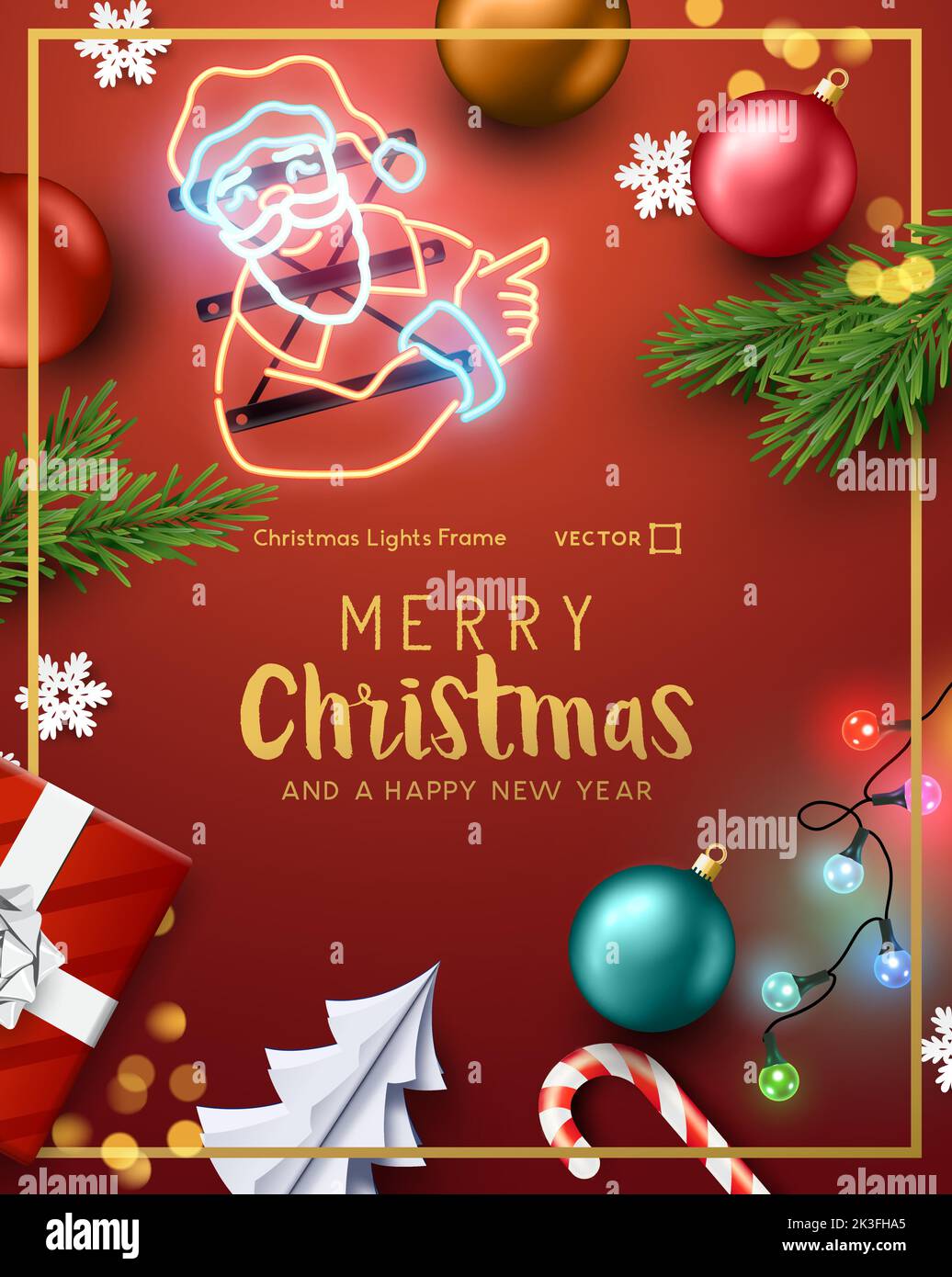 Christmas decorations background Frame border With festive lights ...
