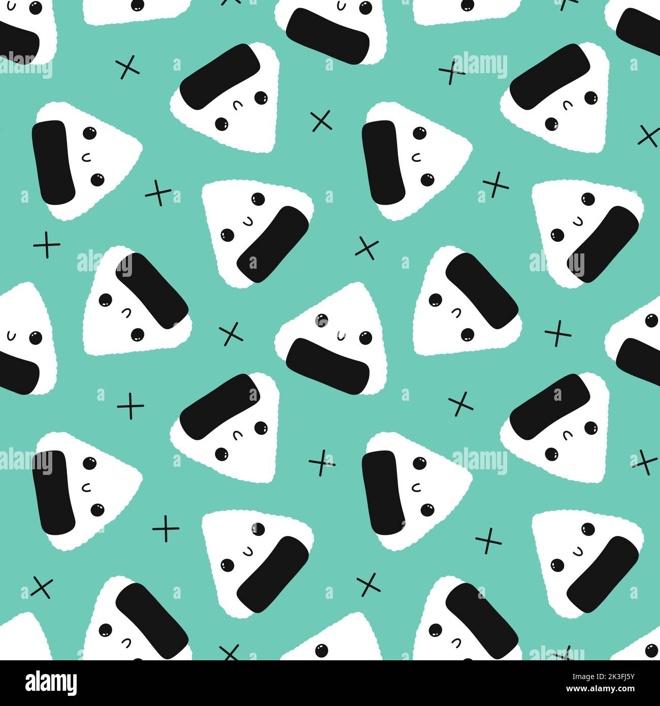 Japanese food onigiri seamless cartoon kawaii rice ball pattern for ...