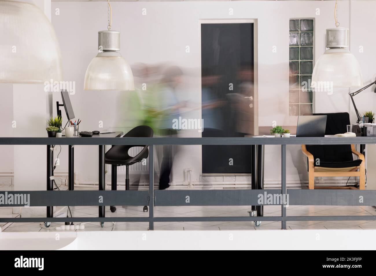 Employees silhouettes walking in motion in unicorn business coworking ...