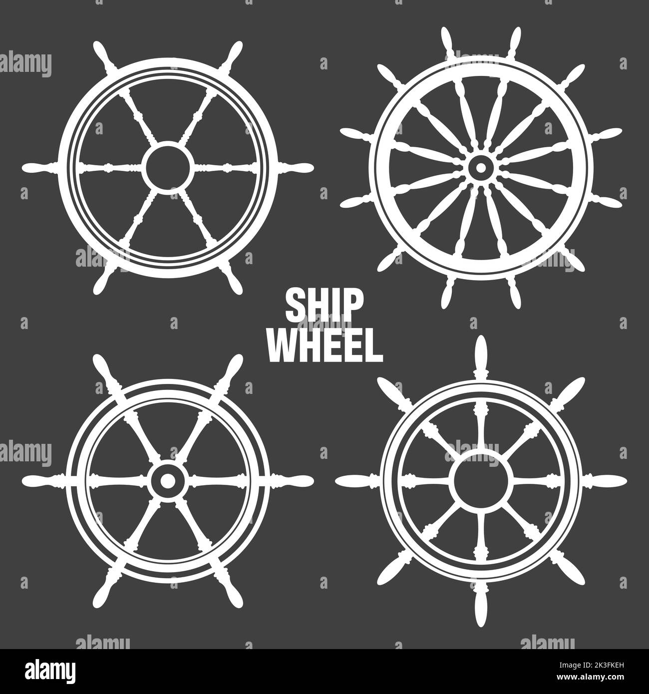 Collection of white vintage steering wheels. Ship, yacht retro wheel ...