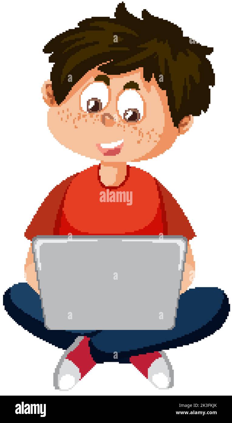 A boy using laptop cartoon character illustration Stock Vector Image ...