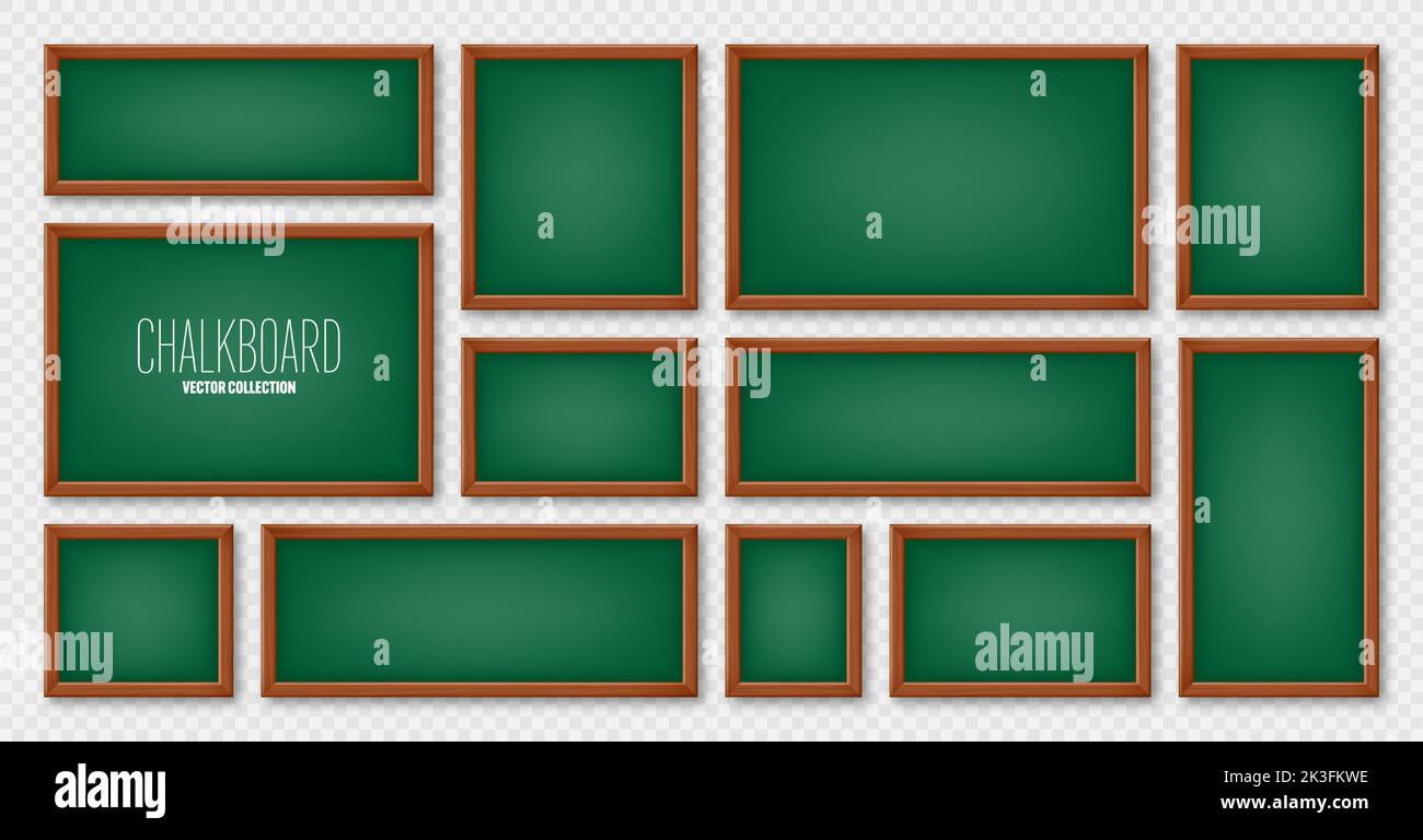 Realistic various chalkboards in a wooden frame. Green restaurant menu ...