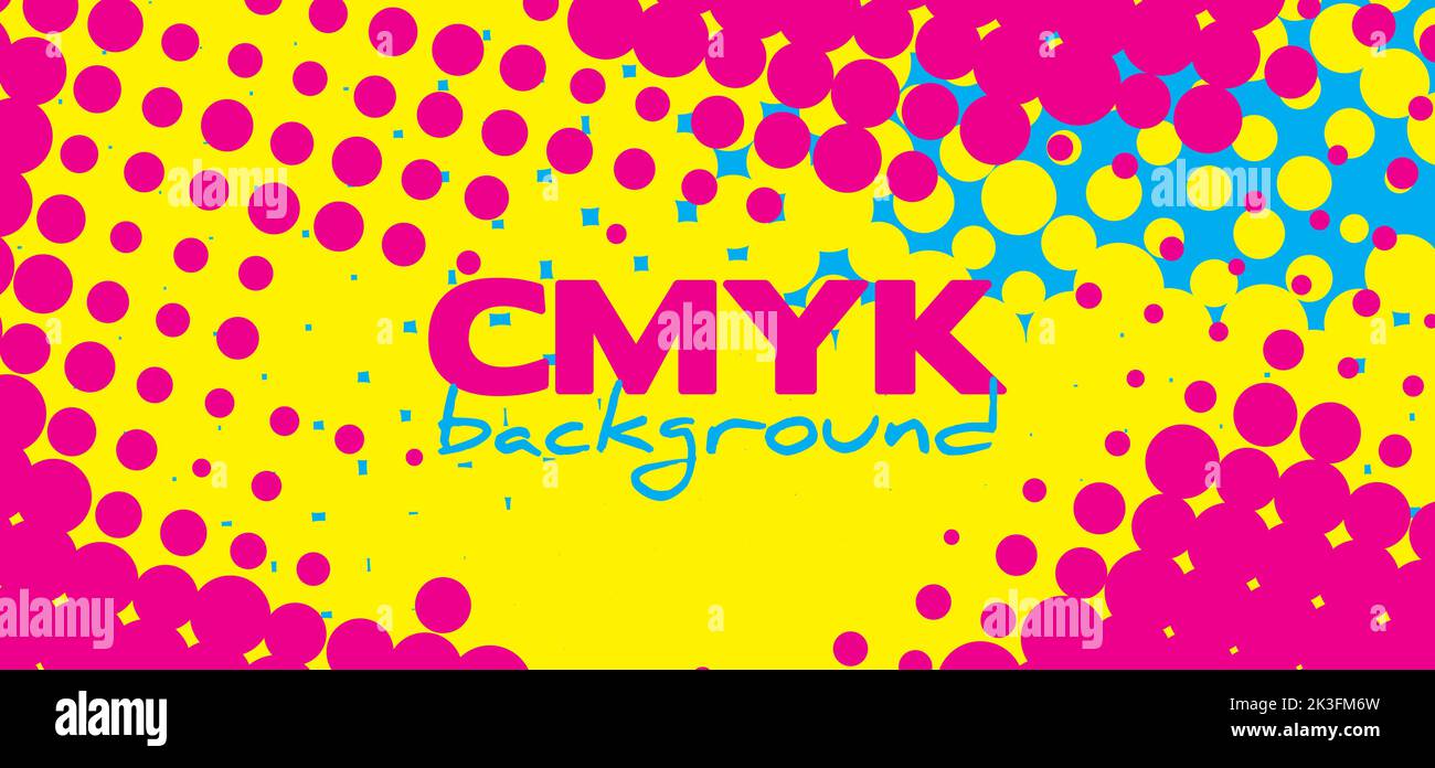 Abstract CMYK colors pop art background. Halftone vector graphic ...