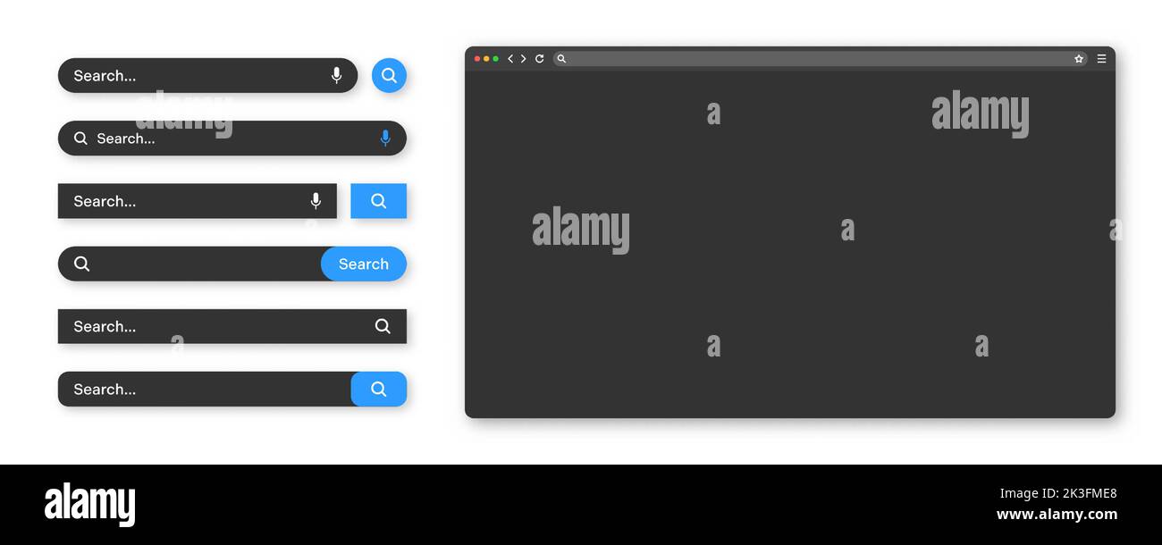 Blank internet browser window with various search bar templates, dark ...