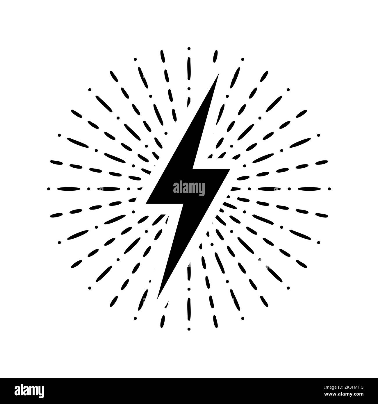 Vintage lightning bolt and sun rays isolated on white background ...