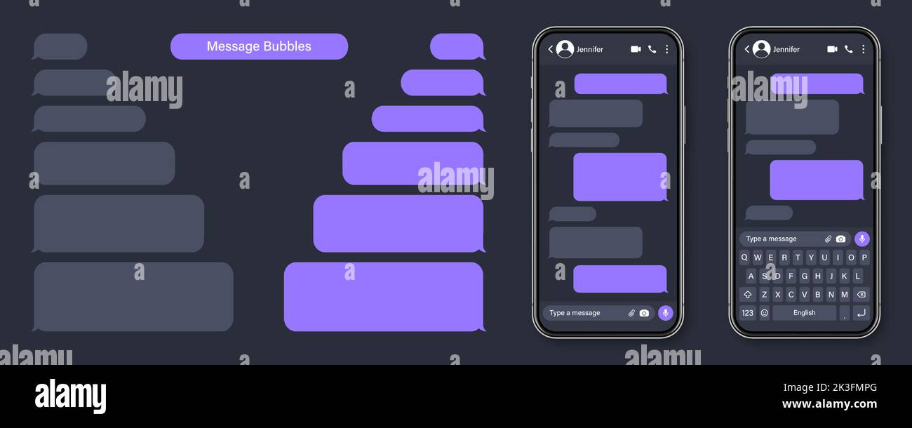 Realistic smartphone with messaging app. Blank SMS text frame ...