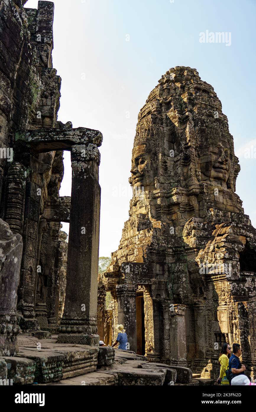 Cambodia. Siem Reap. The archaeological park of Angkor. Heads of Buddha ...