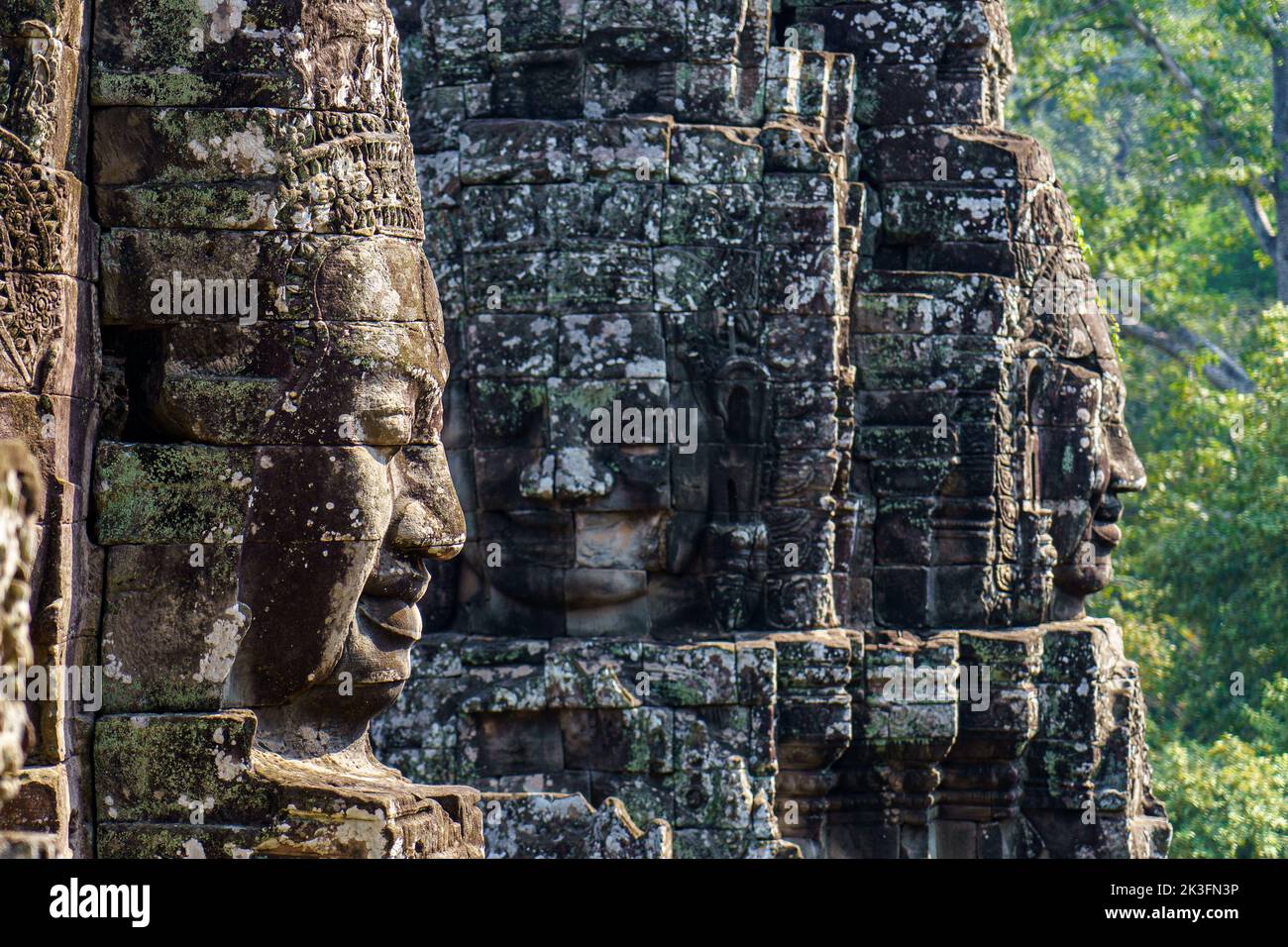 Cambodia. Siem Reap. The archaeological park of Angkor. Heads of Buddha ...