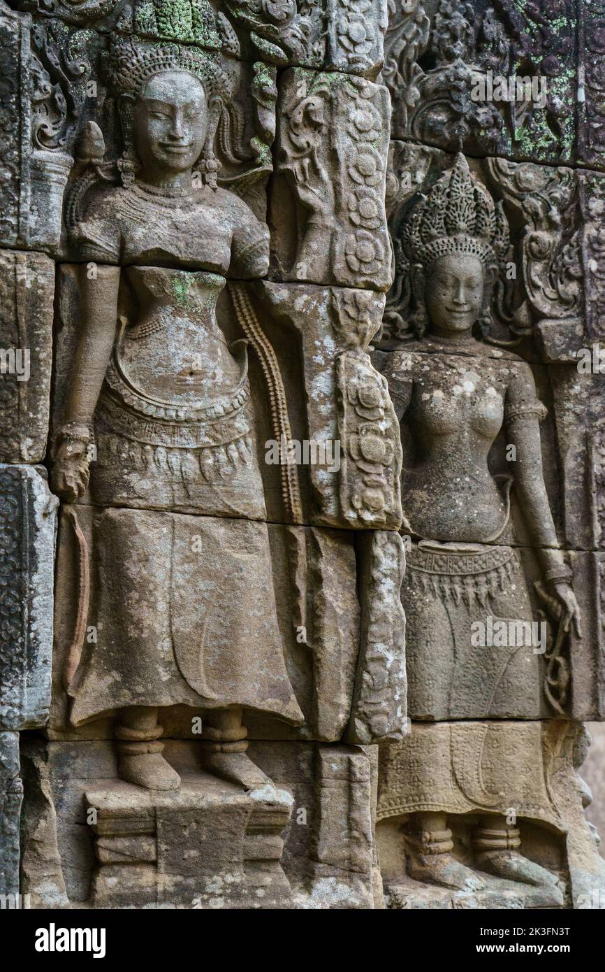 Cambodia. Siem Reap. The archaeological park of Angkor. A bas relief of Devata at Bayon Temple ...