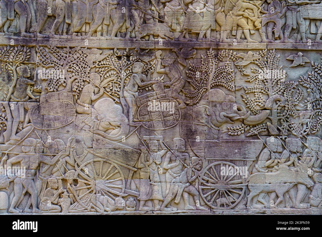 Cambodia. Siem Reap. The archaeological park of Angkor. A bas relief at ...