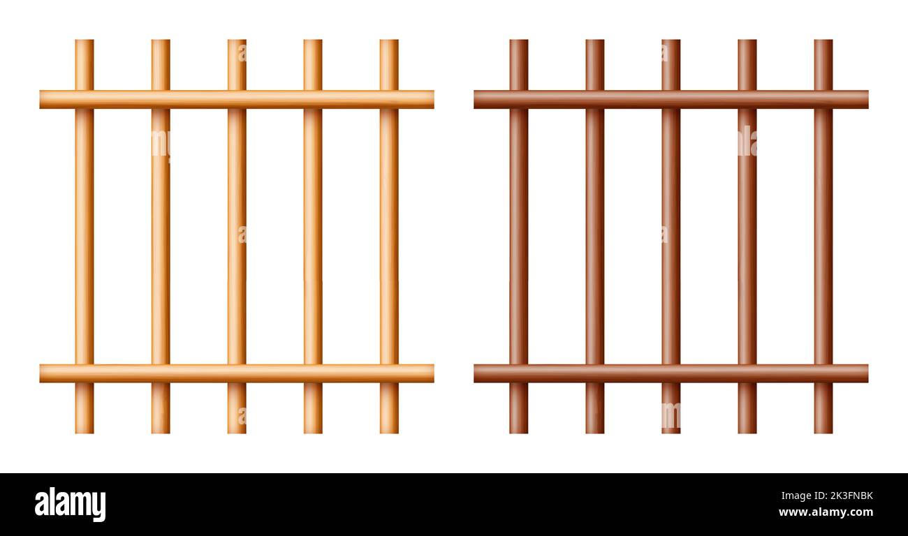 Realistic wooden lattice, rural picket fence. Farm or village house boundary, garden enclosing ...