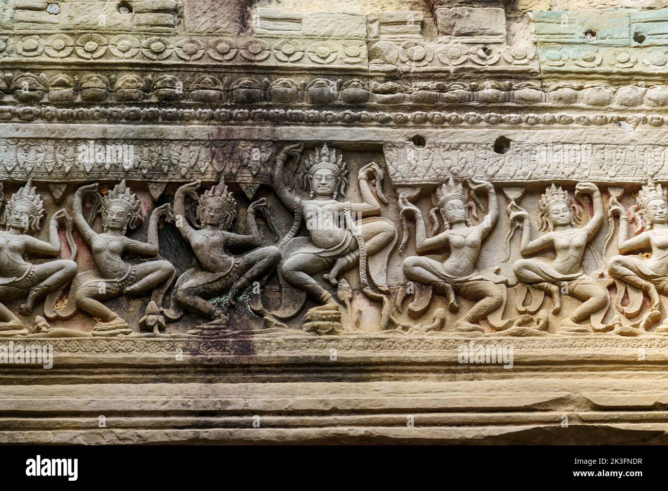 Cambodia. Siem Reap. The archaeological park of Angkor. A bas relief ...