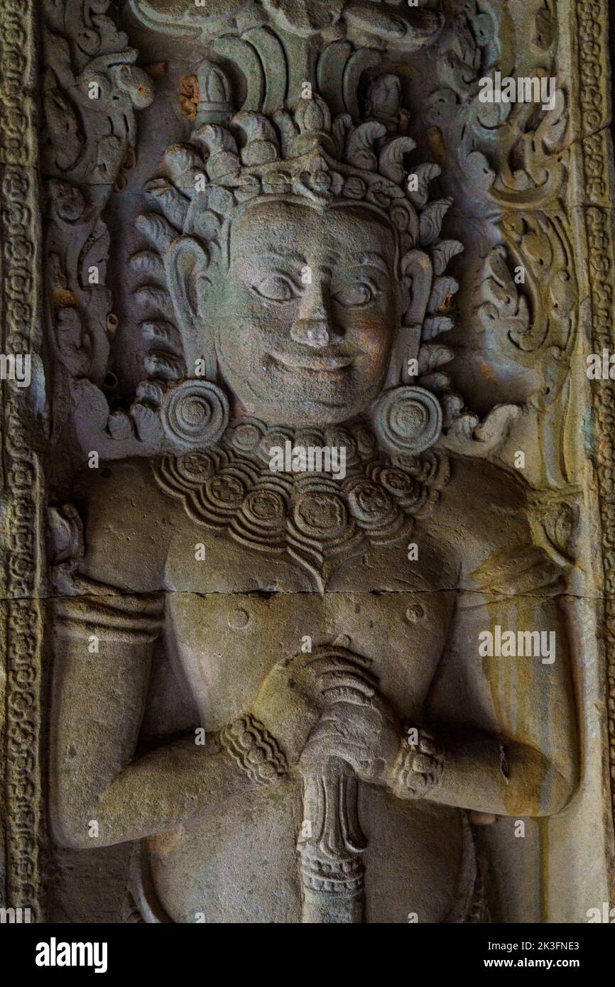Cambodia. Siem Reap. The archaeological park of Angkor. A bas relief ...