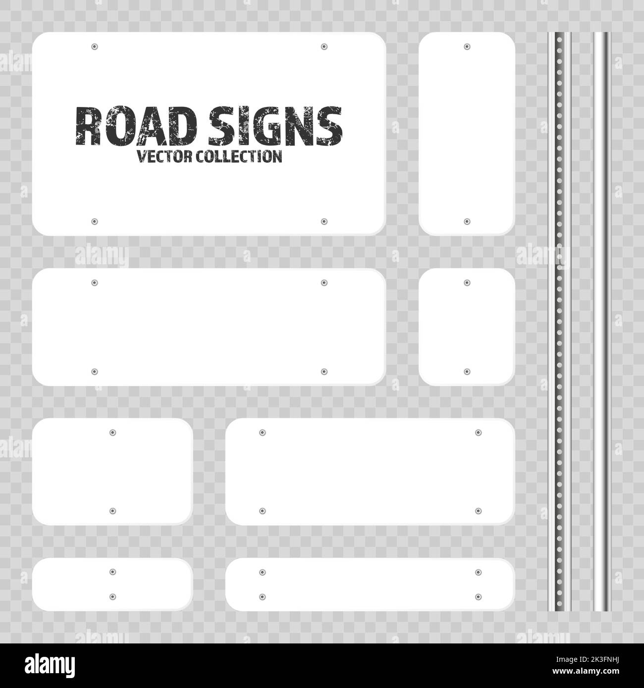 Various road, traffic signs. Highway signboard on a chrome metal pole ...