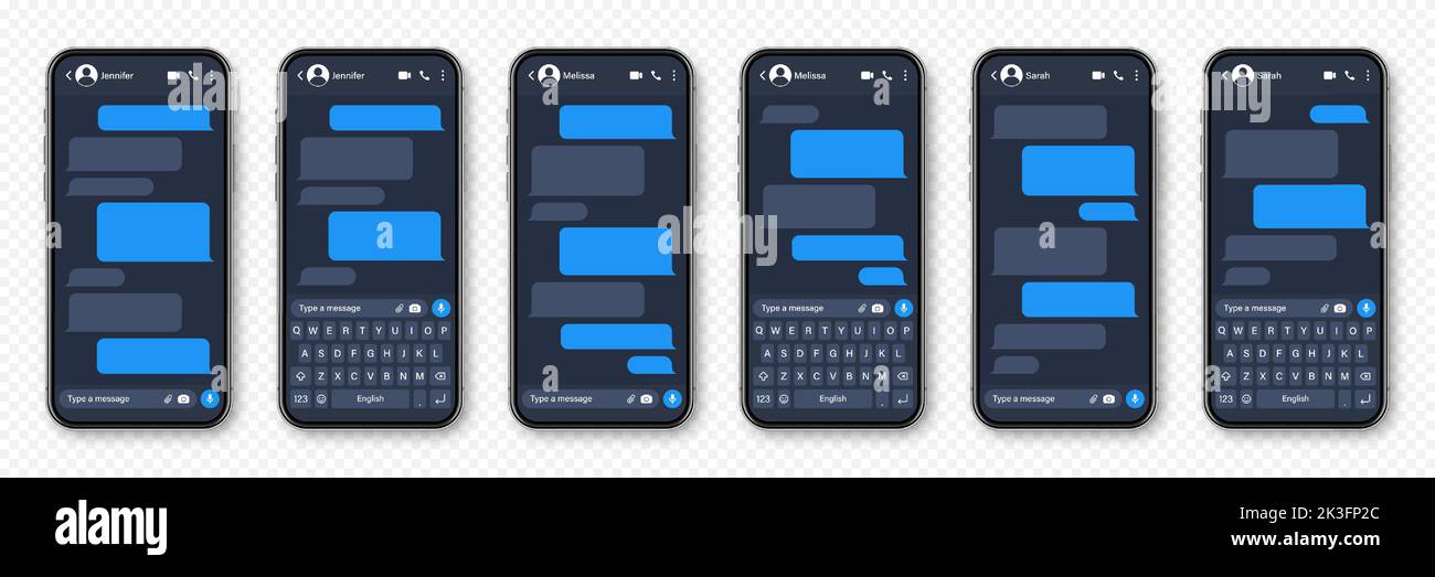 Realistic smartphone with messaging app. Blank SMS text frame ...