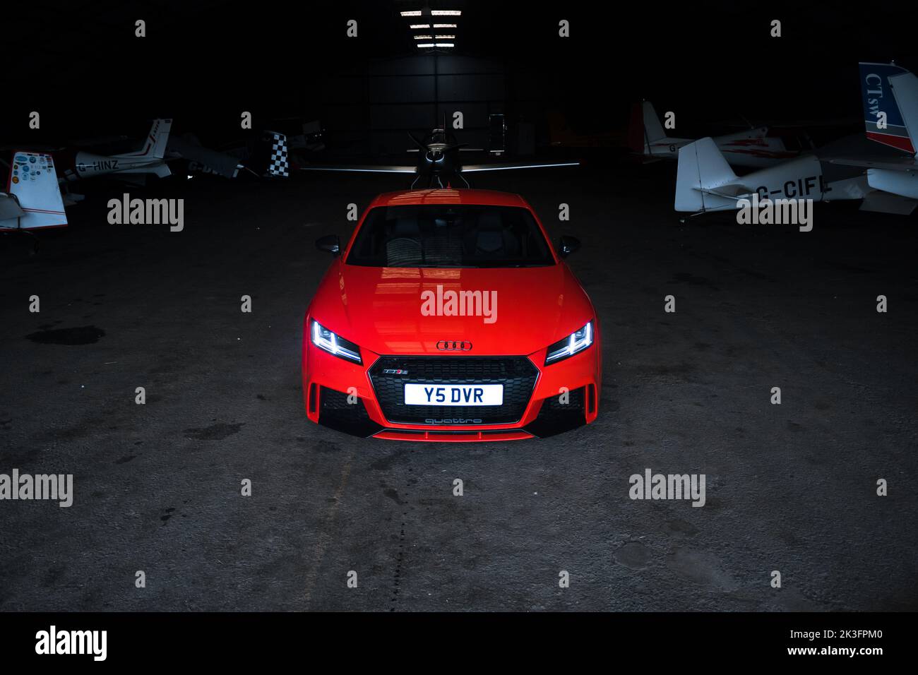 A Catalunya Red 2018 Audi TTRS Inside A Private Aircraft Hangar Stock ...
