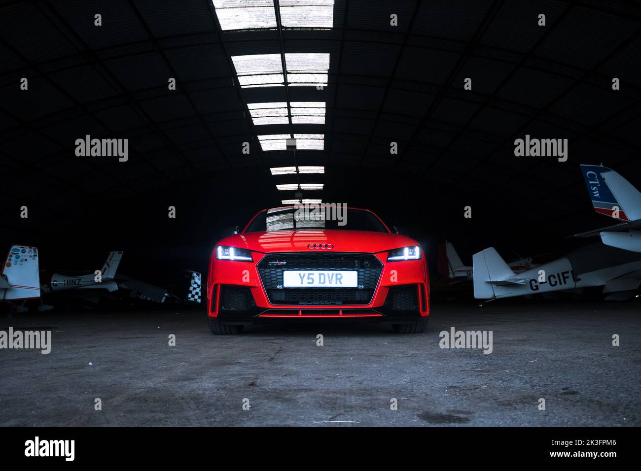 A Catalunya Red 2018 Audi TTRS Inside A Private Aircraft Hangar Stock ...