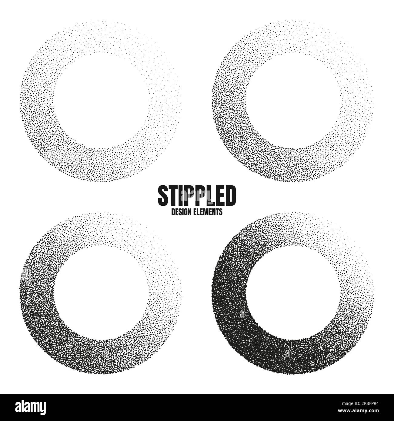 Round shaped dotted objects, stipple elements. Fading gradient ...