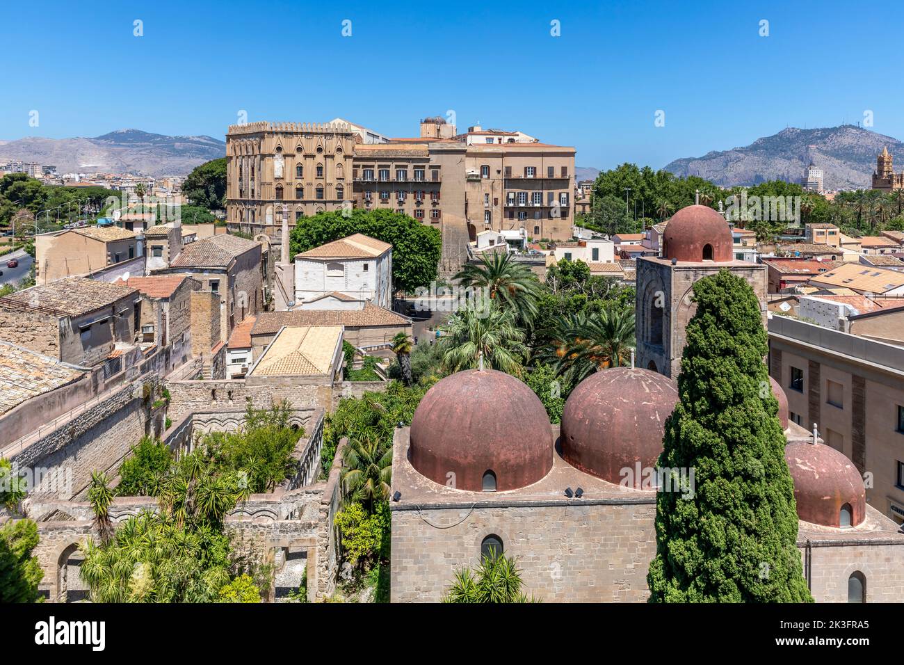 Palermo, Italy - July 7, 2020: Aerial view of Palermo with old houses ...