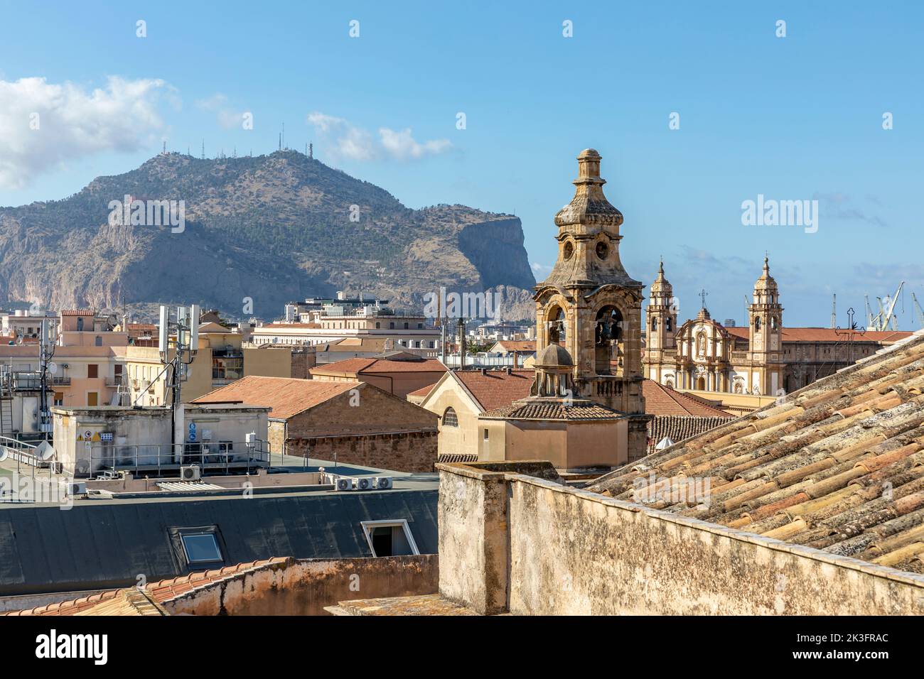 Palermo, Italy - July 7, 2020: Aerial view of Palermo with old houses ...