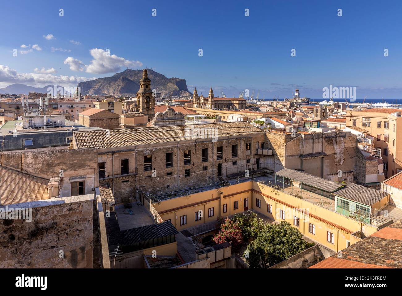 Palermo, Italy - July 7, 2020: Aerial view of Palermo with old houses ...
