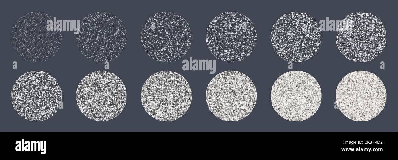 Round shaped dotted objects, stipple elements. Fading gradient ...