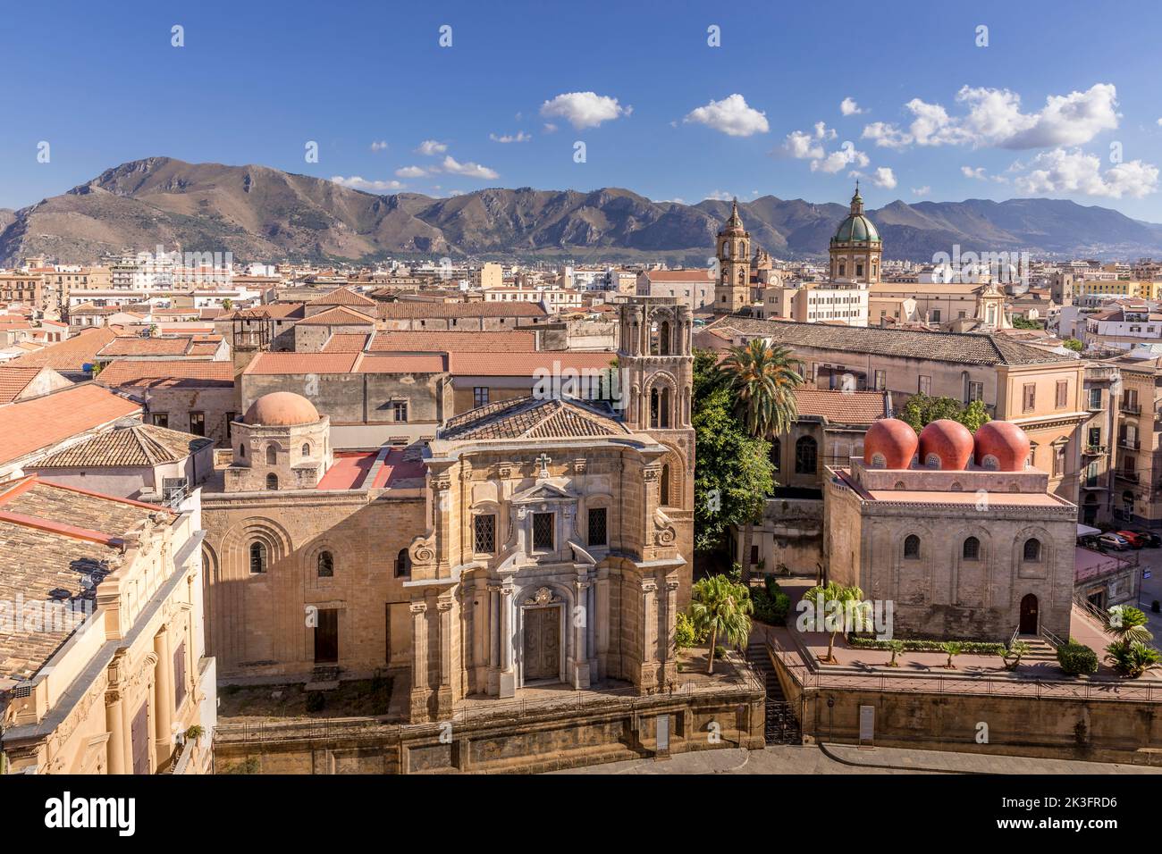 Palermo, Italy - July 7, 2020: Aerial view of Palermo with old houses ...
