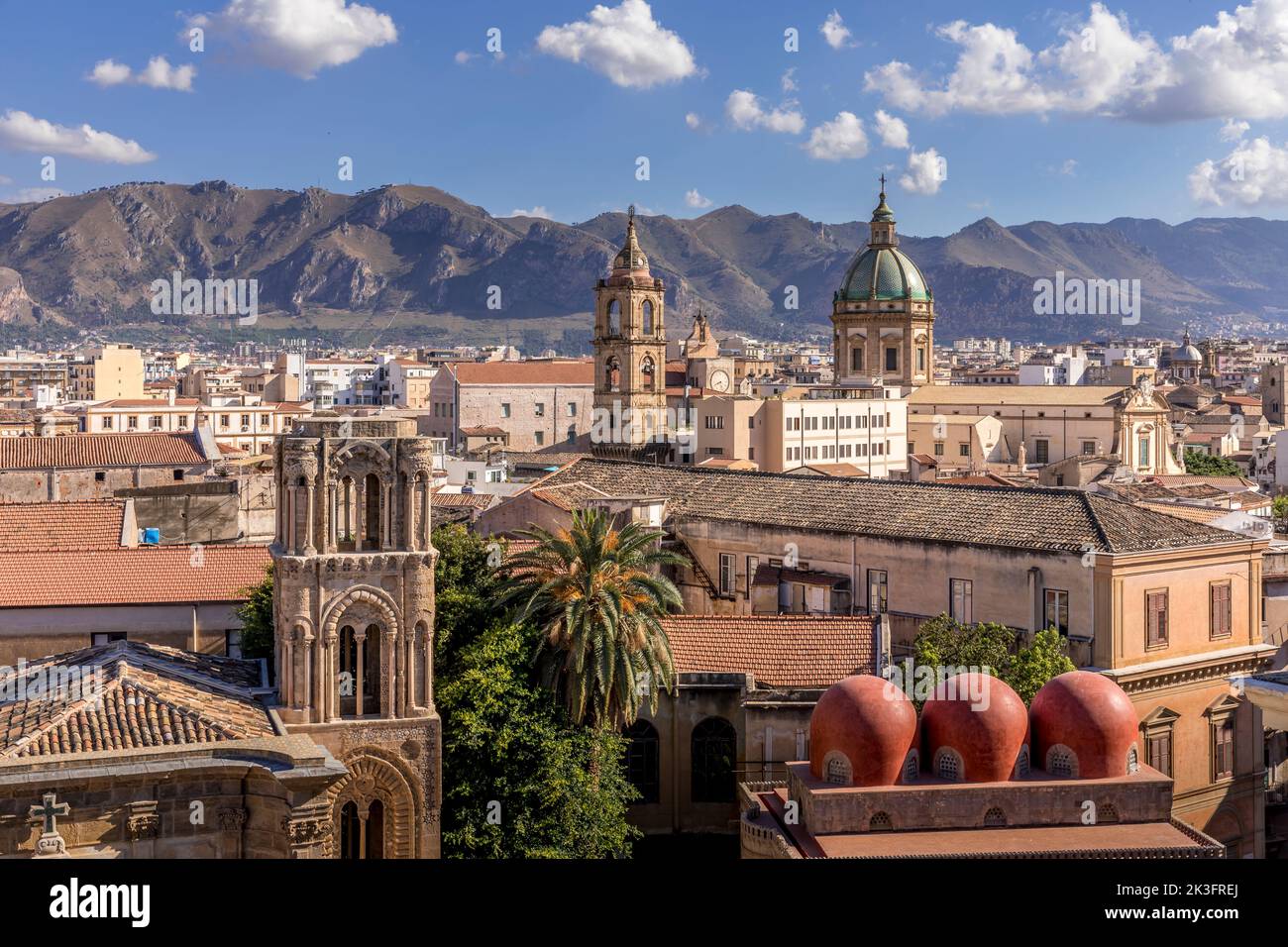 Palermo, Italy - July 7, 2020: Aerial view of Palermo with old houses ...
