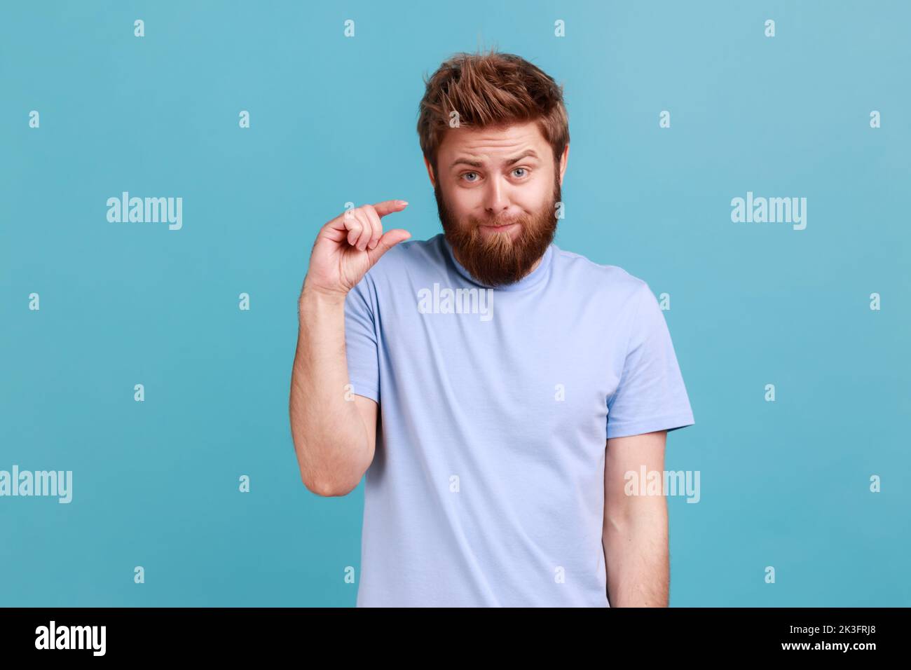 Portrait of disappointed bearded man showing a little bit gesture ...