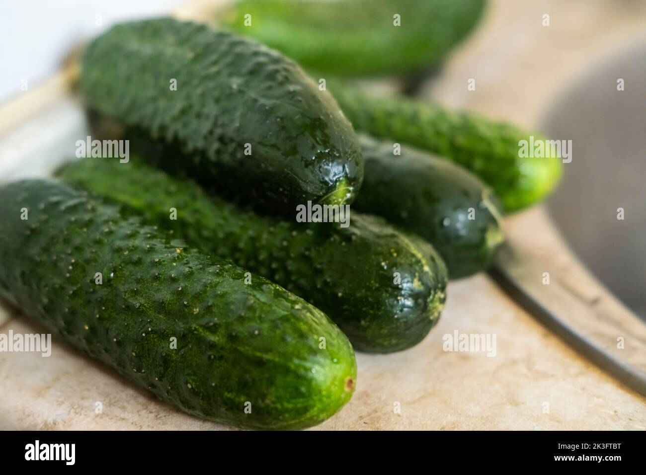 Fresh whole cucumbers. Ecological cucumbers with water drops Stock ...