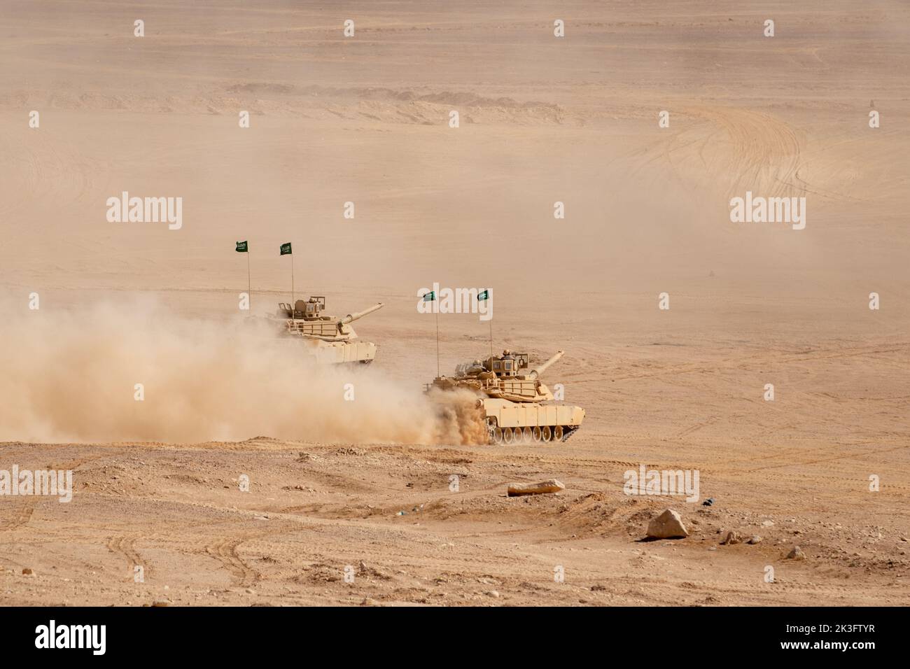 Soldiers from the Royal Saudi Land Forces conduct tank movements during ...