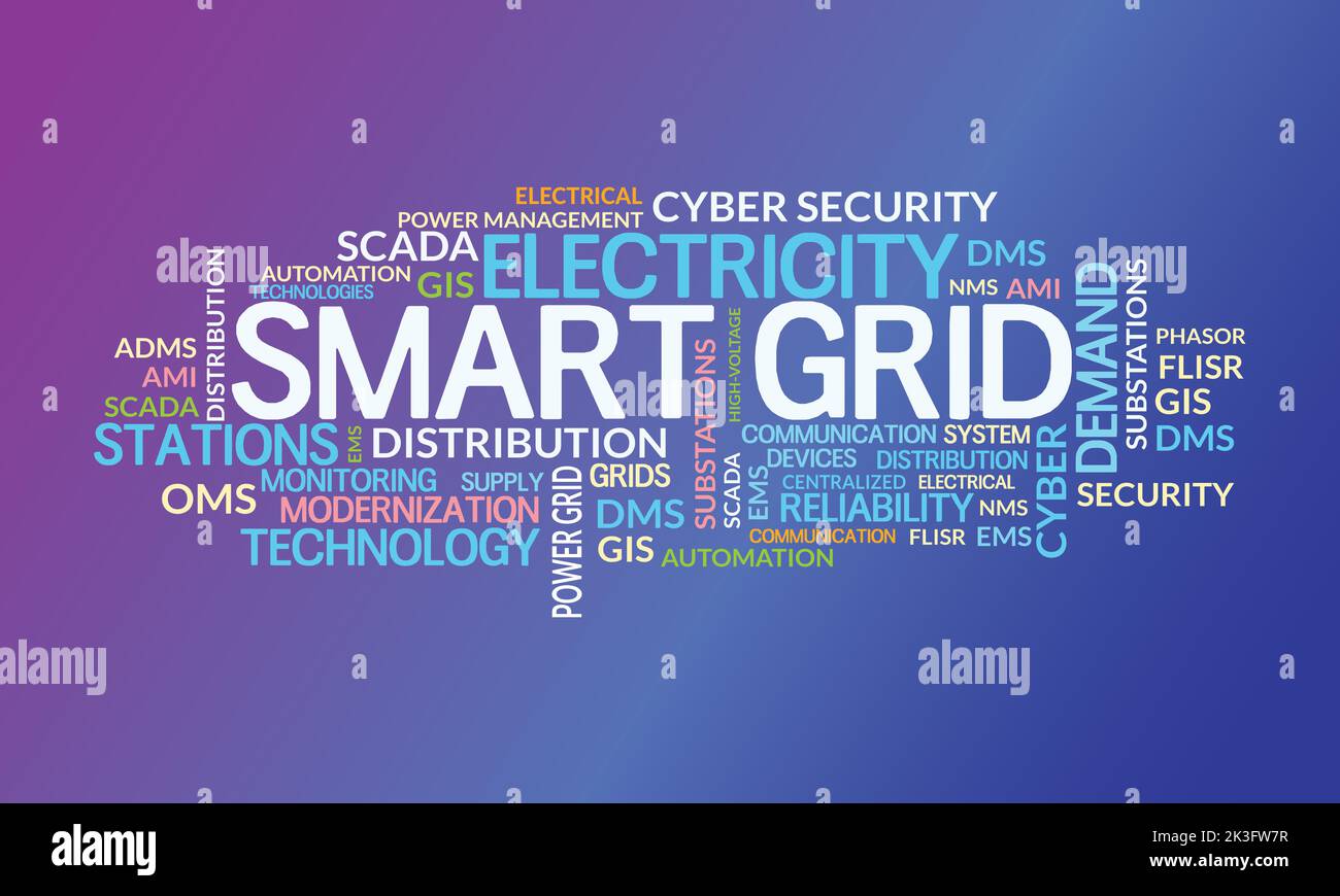 An illustration of a poster of Smart Grid typography with multicolored ...