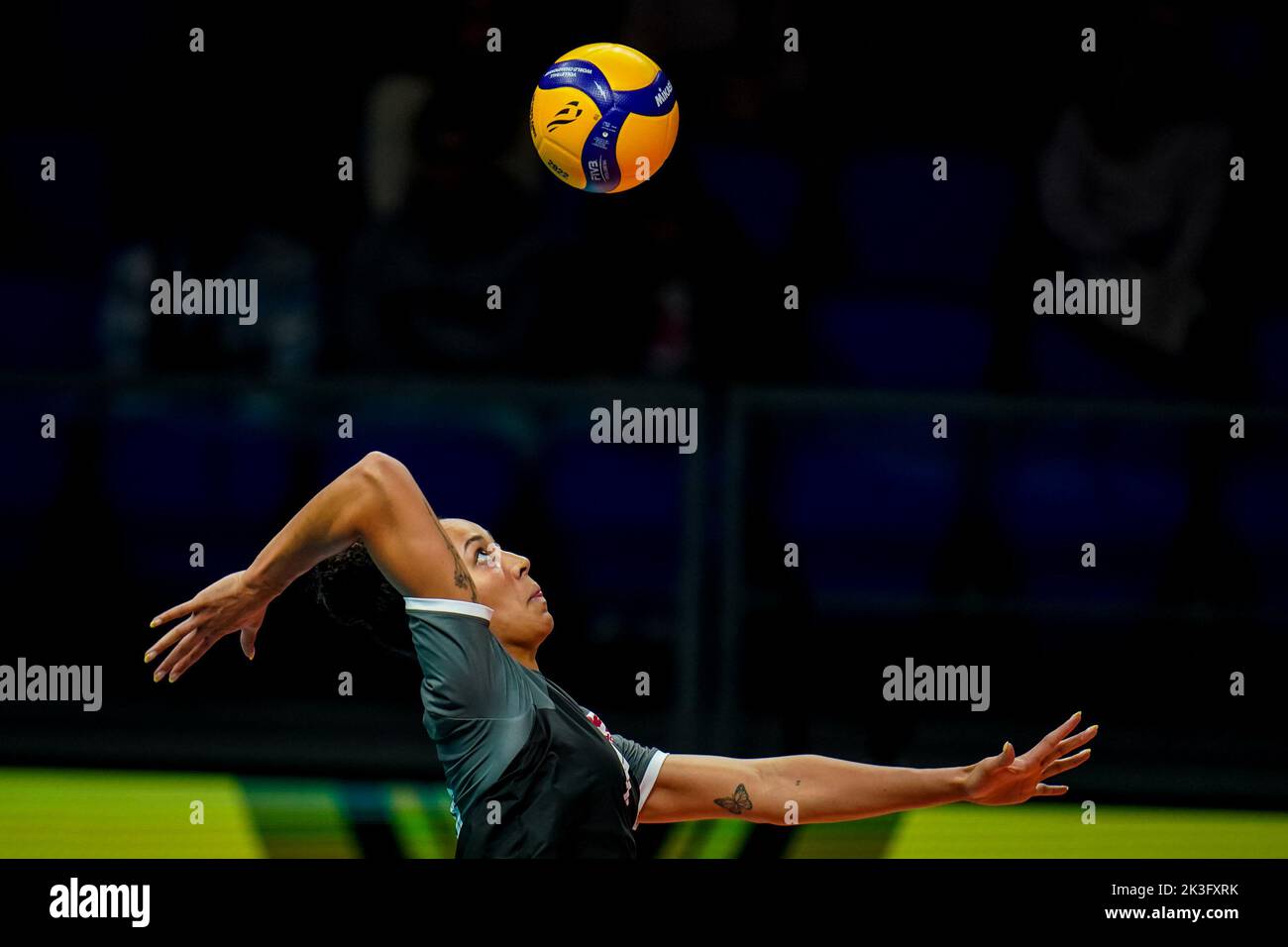 ARNHEM, NETHERLANDS - SEPTEMBER 26: Alexa Gray of Canada serves during ...