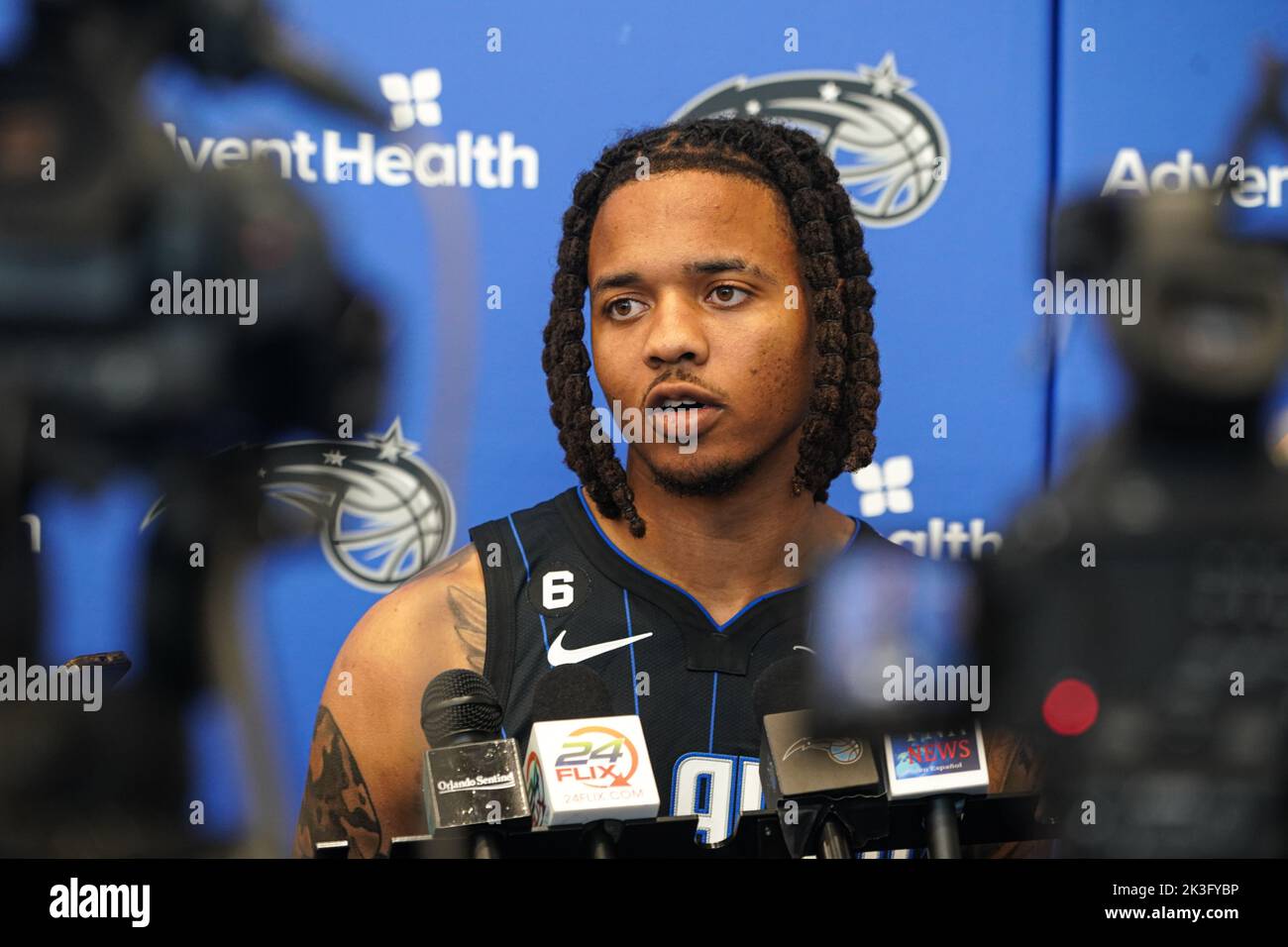 Orlando, Florida, USA, September 26, 2022, Markelle Fultz #20 answering ...