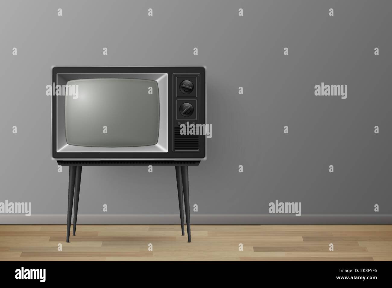 Vector 3d Realistic Retro TV Receiver on a Wooden Table Stand. Home ...