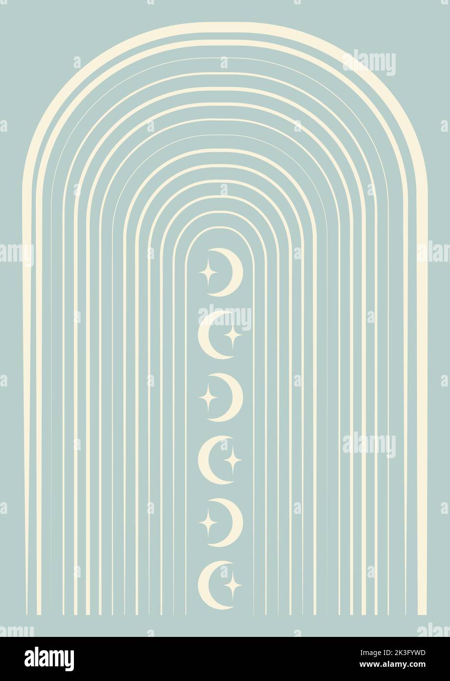 Abstract poster with arch, moon and star in boho style illustration ...