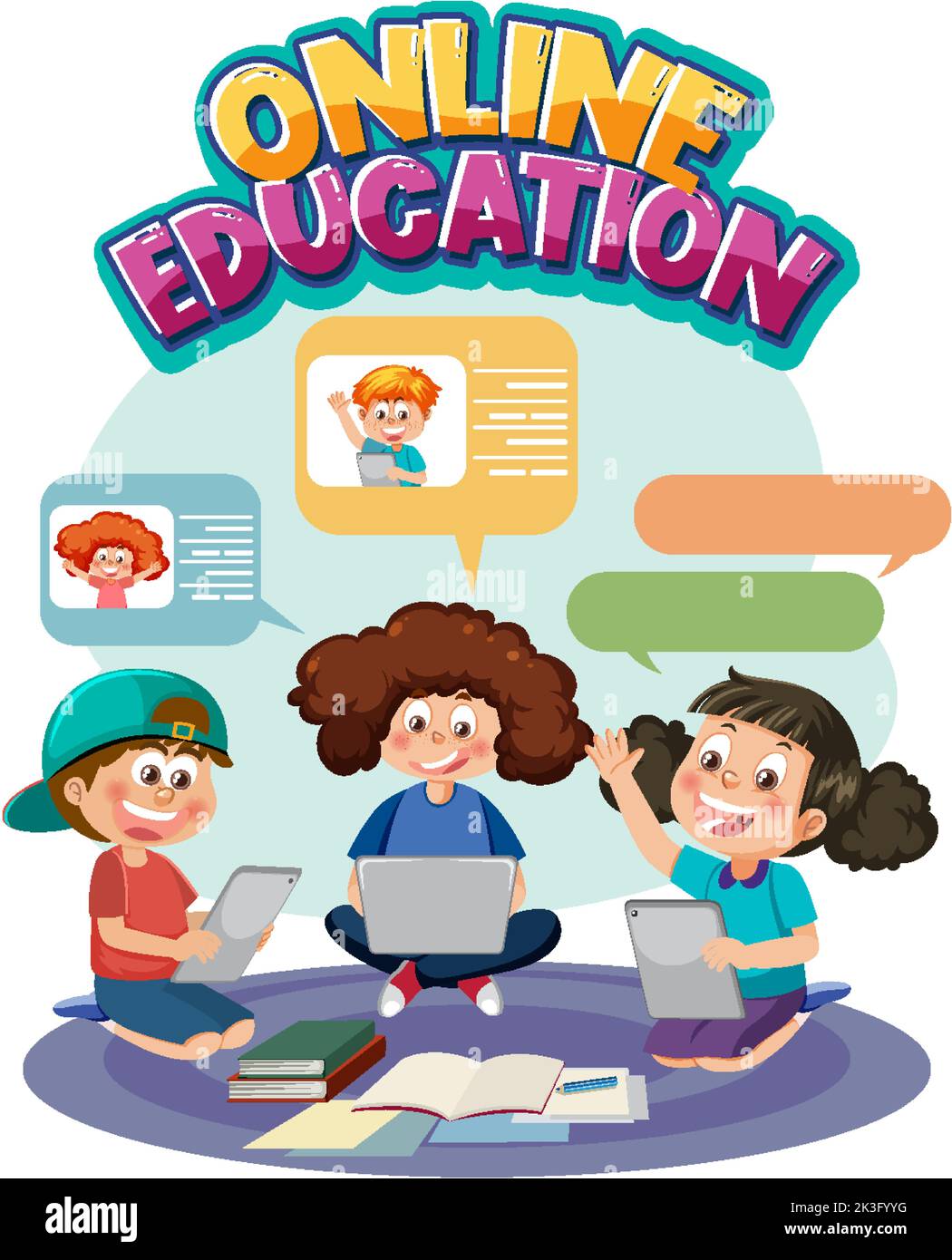 Online learning with cartoon character illustration Stock Vector Image ...