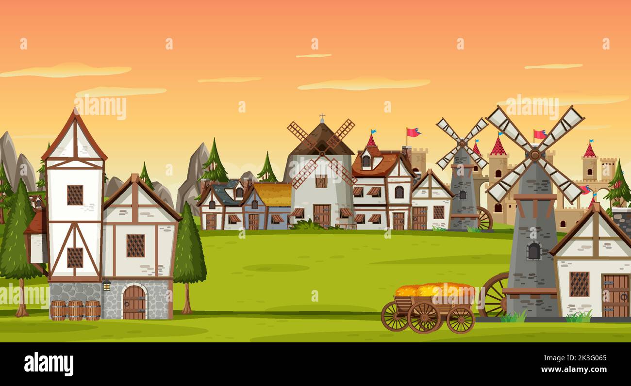 Ancient medieval village background illustration Stock Vector Image ...