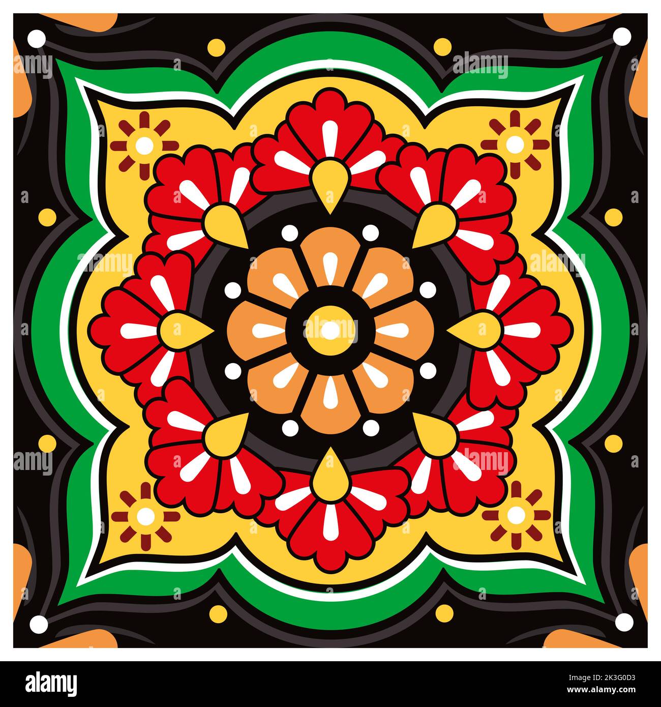 Single Mexican talavera style tile vectro design, vibrant seamless ...