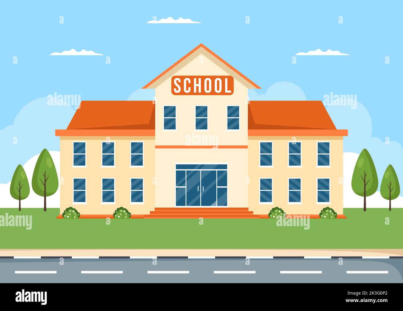 Primary School with Building Structure and Eksterior in Template Hand ...