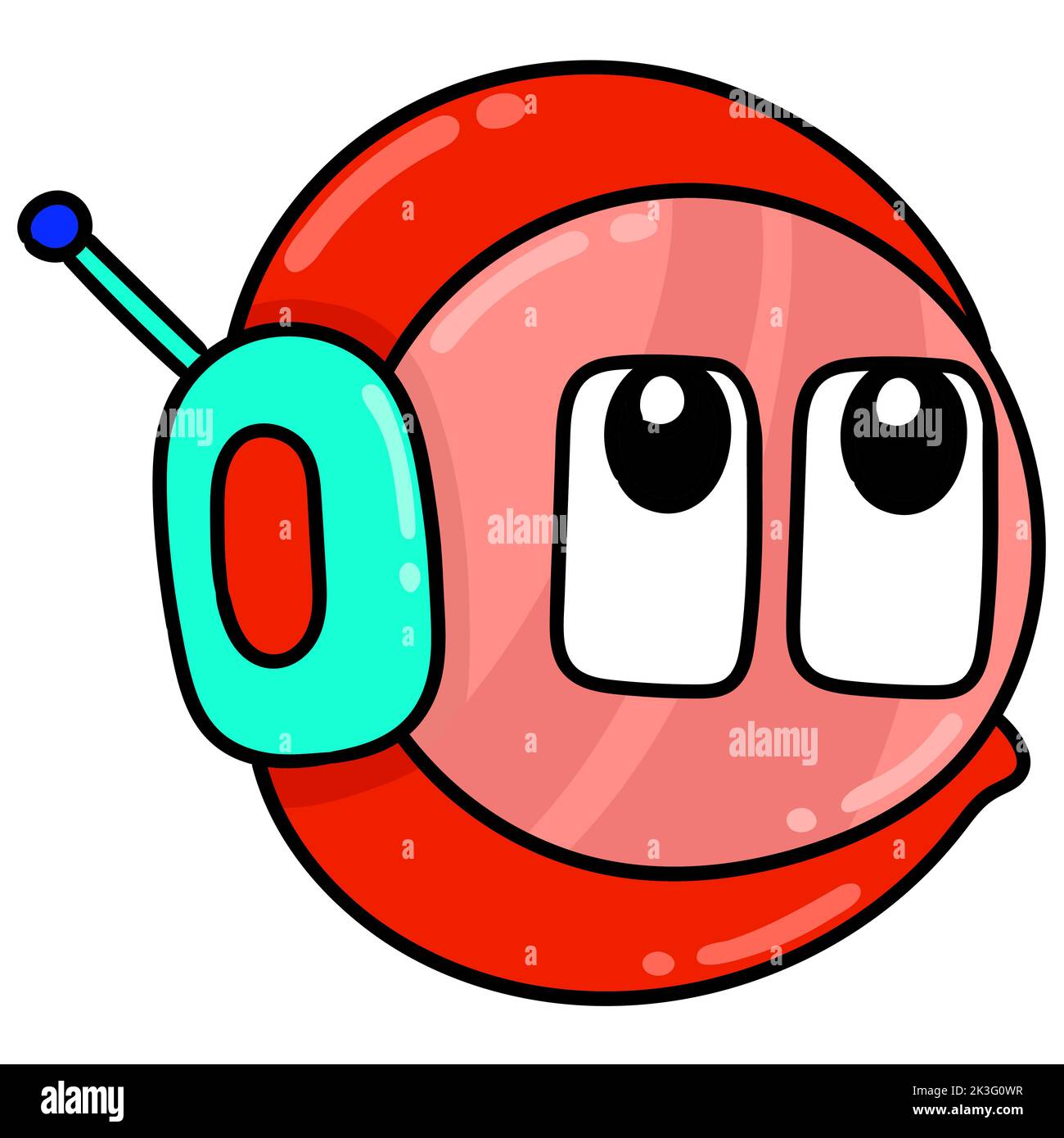 An editable cartoon style doodle of a round shaped robot with an ...