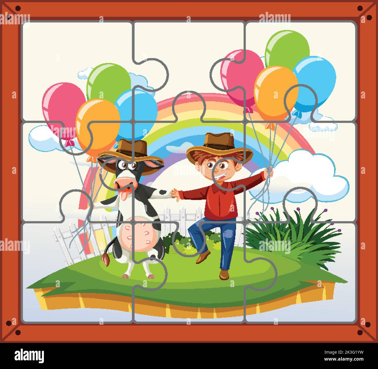 Cow farm photo jigsaw puzzle game template illustration Stock Vector ...