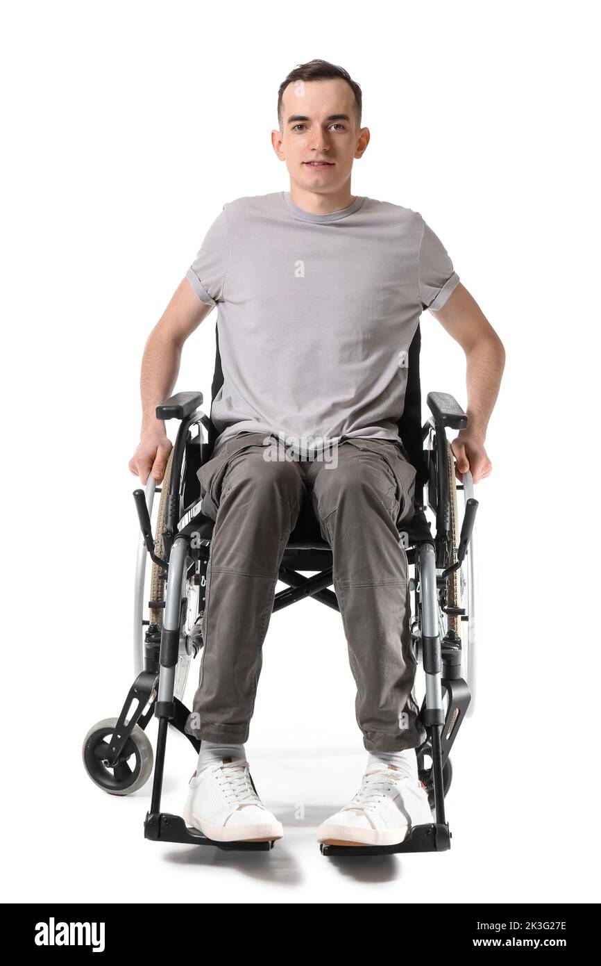 Young man in wheelchair isolated on white Stock Photo - Alamy Young man in wheelchair isolated on white Stock Photo - Alamy
