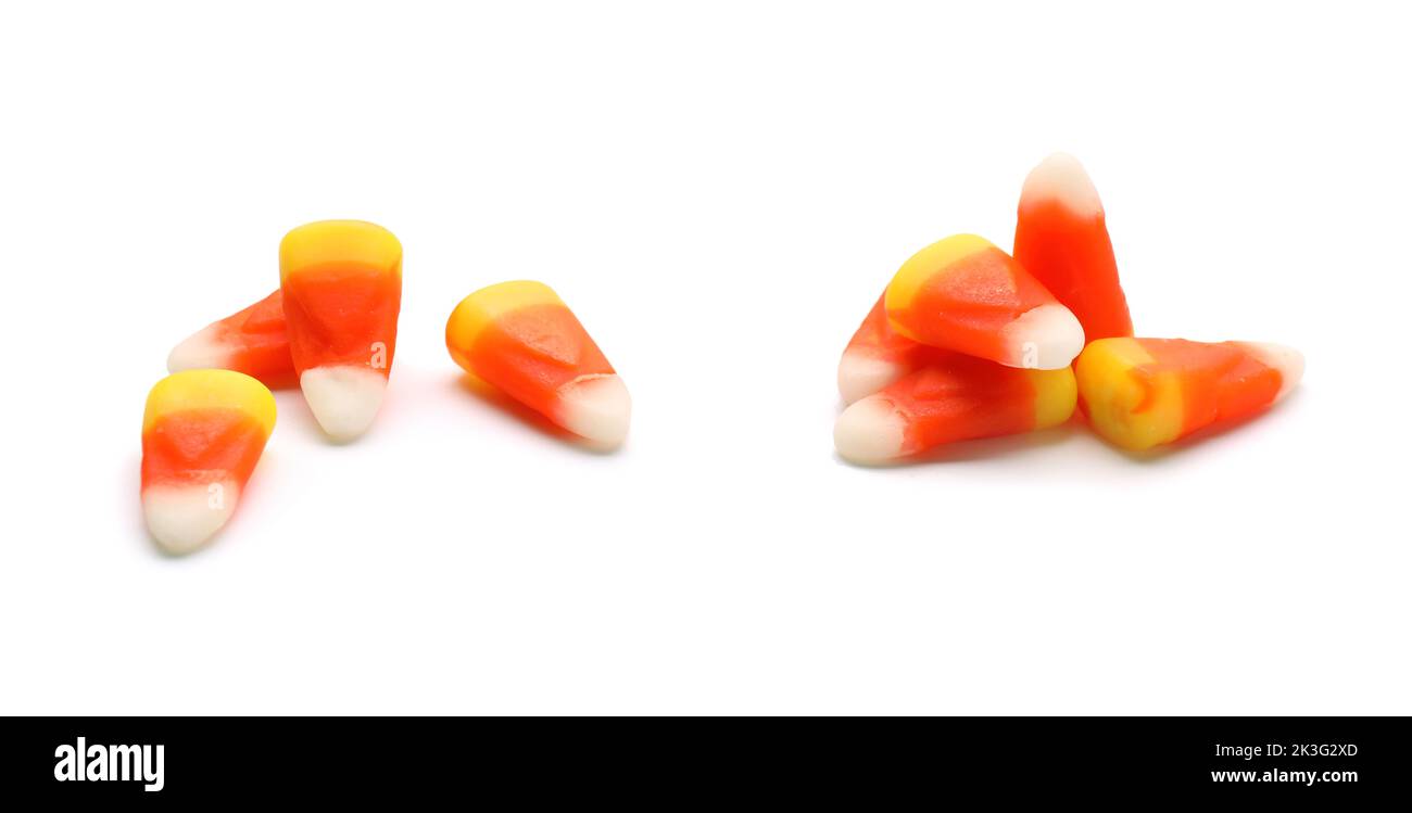 Halloween candy corns on white background Stock Photo - Alamy