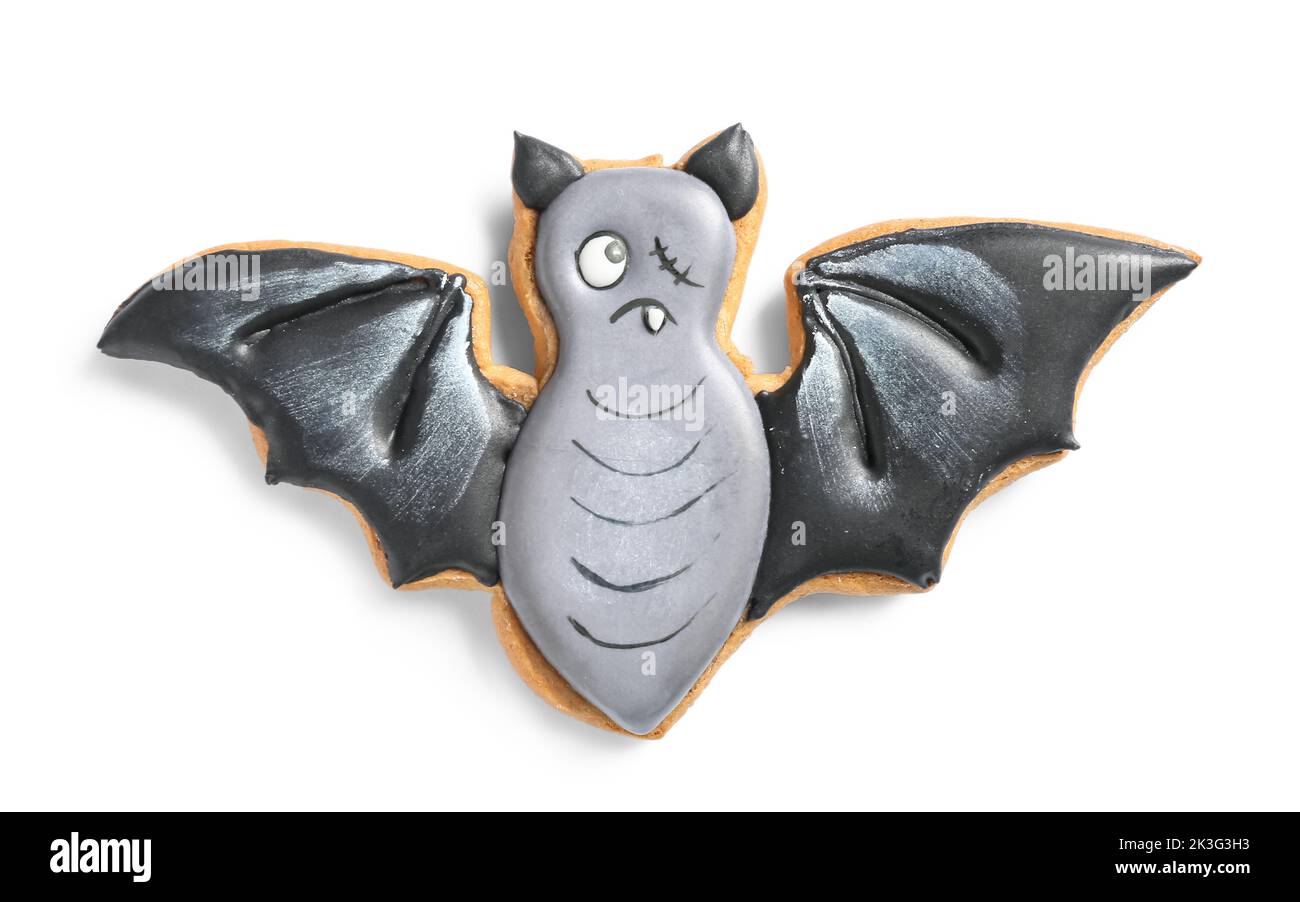 Halloween bat cookie on white background Stock Photo - Alamy