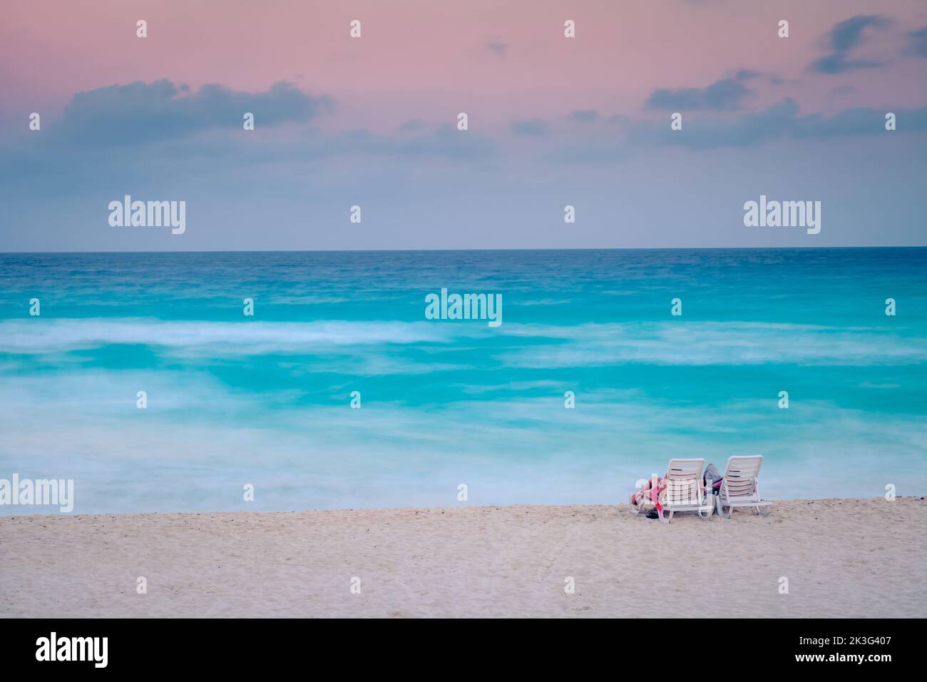 Cancun idyllic caribbean beach at sunset, Riviera Maya, Mexico Stock ...