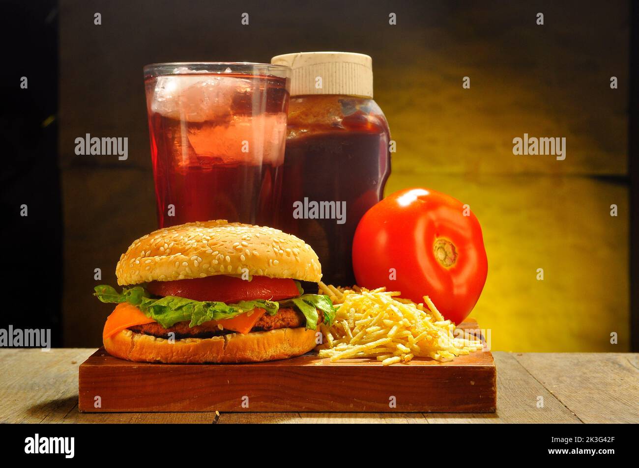 Fast food, hamburger with chips and coca cola on the table Stock Photo ...